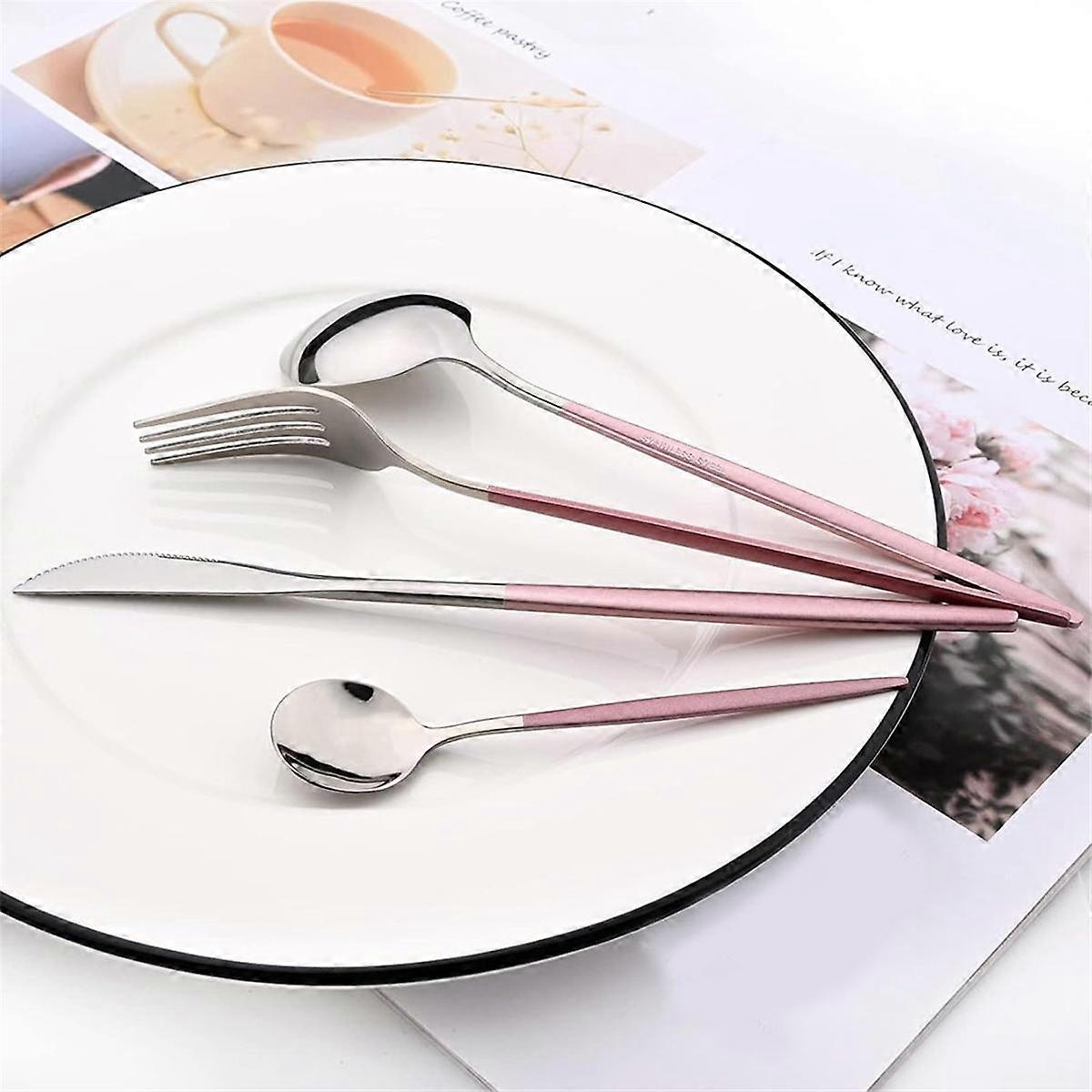 24Pc Flatware Set with Stand Dinnerware Set Stainless Steel Cutlery ...