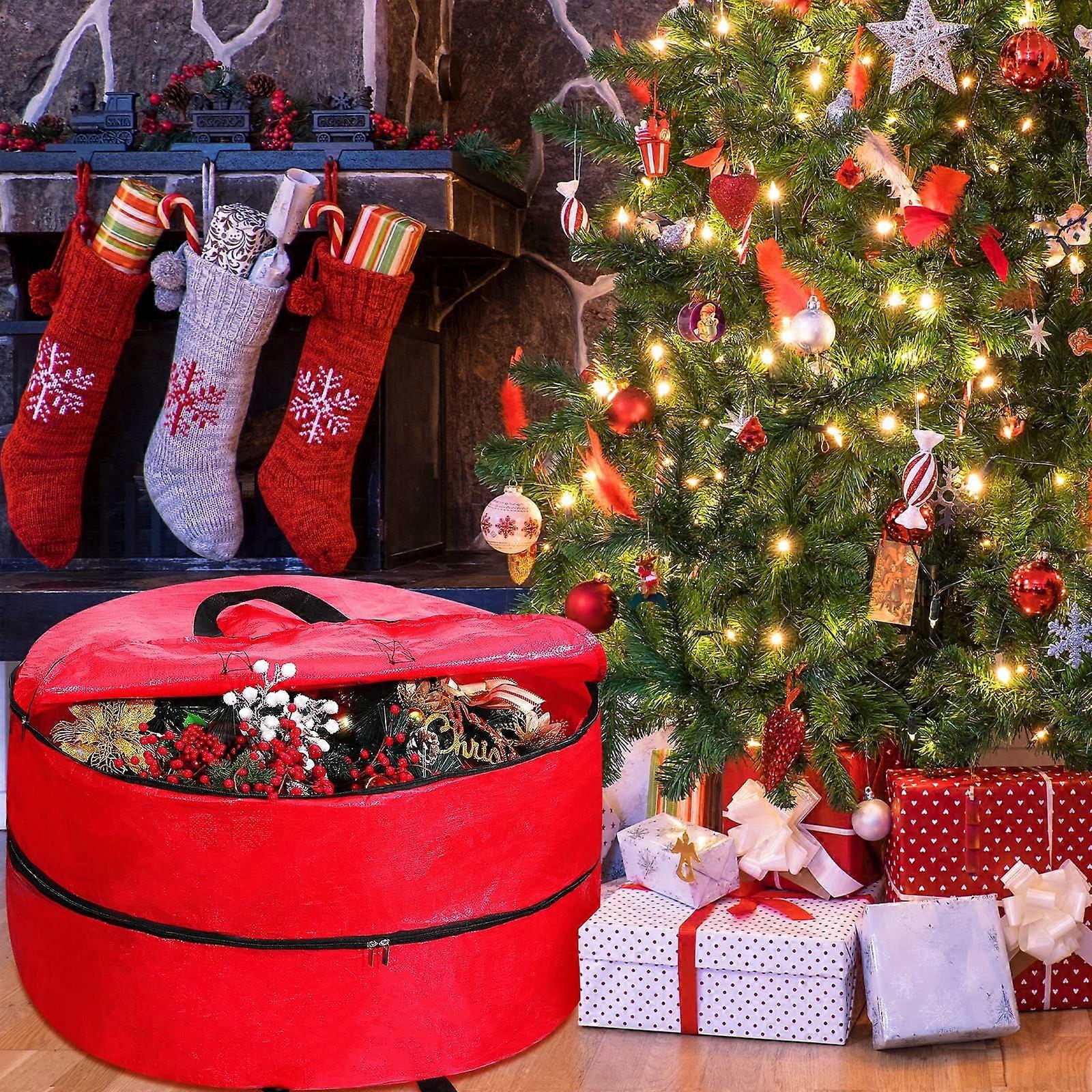 24/30 Inch Wreath Storage Container, Holds 2 Wreaths, Dual Zipper ...