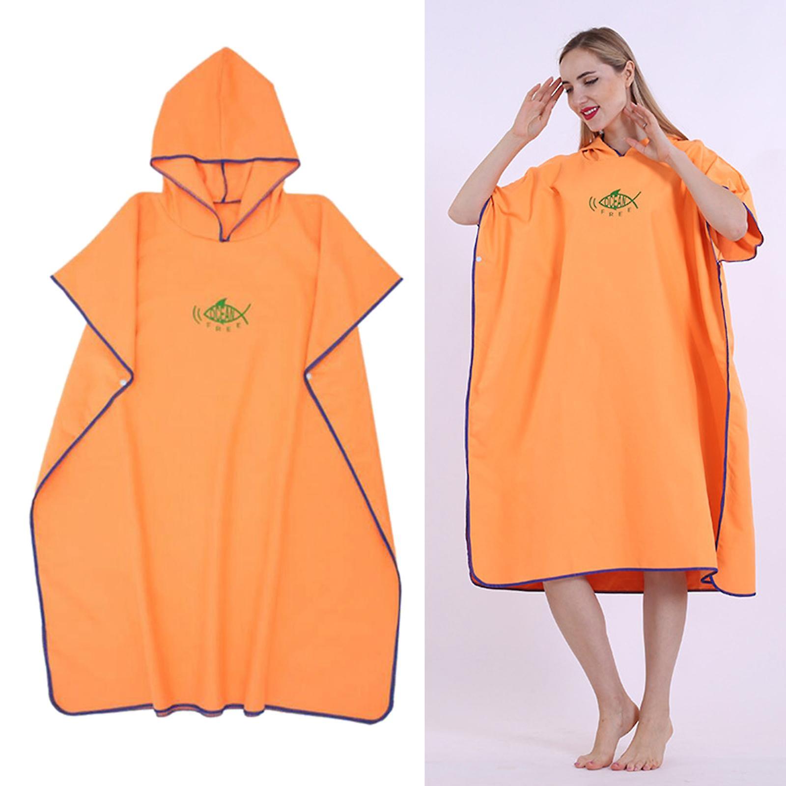Surf Poncho Quick-Drying Changing Robe Surfer Towel Hooded Cape Orange ...