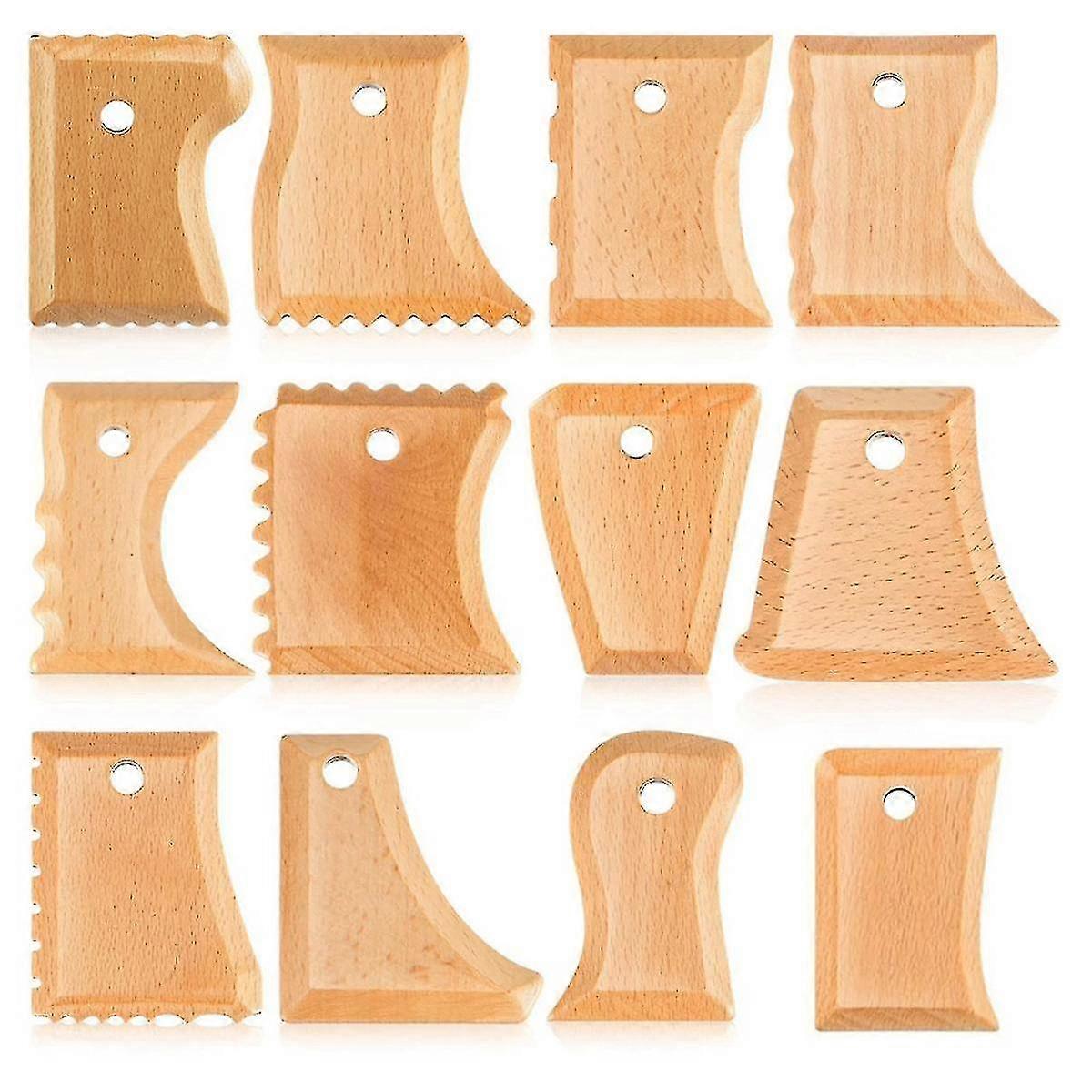 12 Pieces Pottery Trimming Tools Pottery Clay Foot Shaper Tools Texture Wooden Profile Rib ...