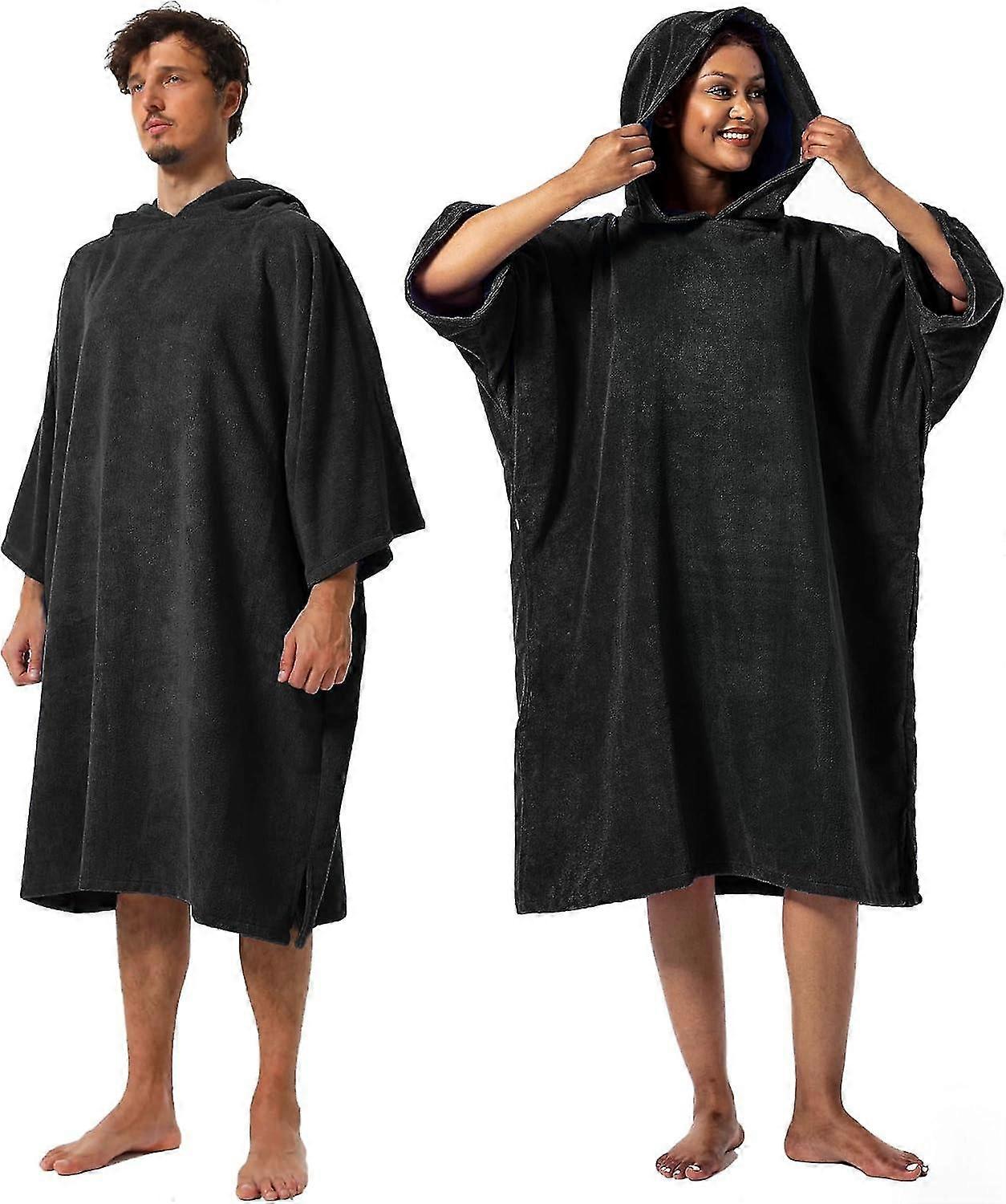 (black, M)warm Absorbent Poncho, Bath Robe Help Beach Change, Poncho ...