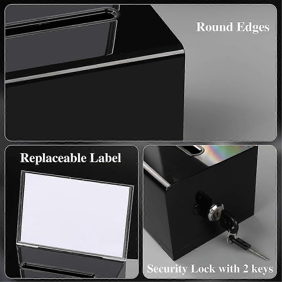 1 Pack Acrylic Donation Box with Lock, Black Ballot Box with Sign ...