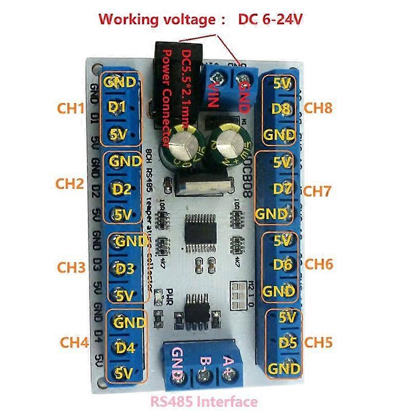 8Ch Ds18B20 Rs485 Modbus Rtu Temperature Control Sensor Remote Digital Module PLC R4DCB08 ...
