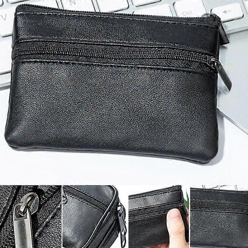 Men s Coin Purse Black Leather Single Zipper Multi-Function Mobile ...
