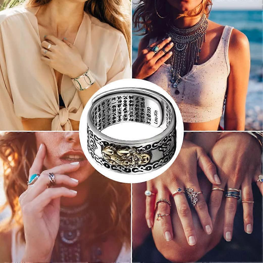 Feng Shui Ring Adjustable Pixiu Amulet Lucky Ring Mantra Protection Wealth Ring for Women Men ...