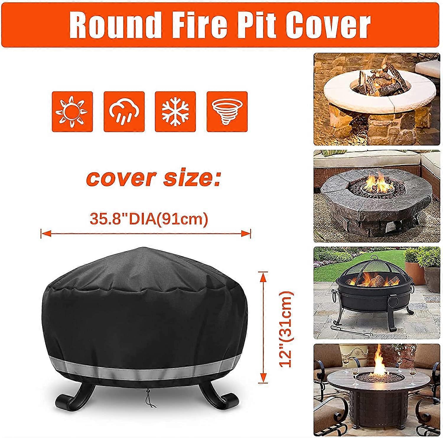 Round Waterproof Fire Pit Cover, Windproof, UV Resistant, Tear ...