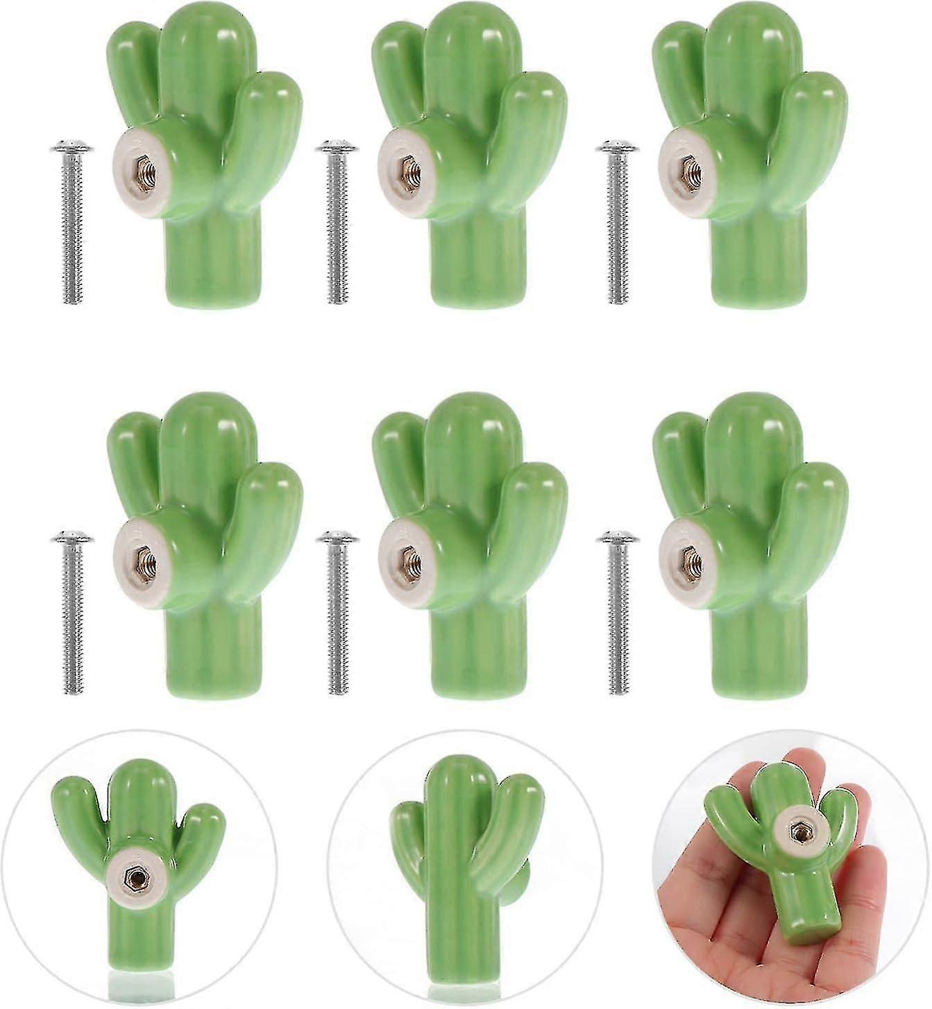 Set of ceramic cactus cabinet handles creative cute drawer handles ...