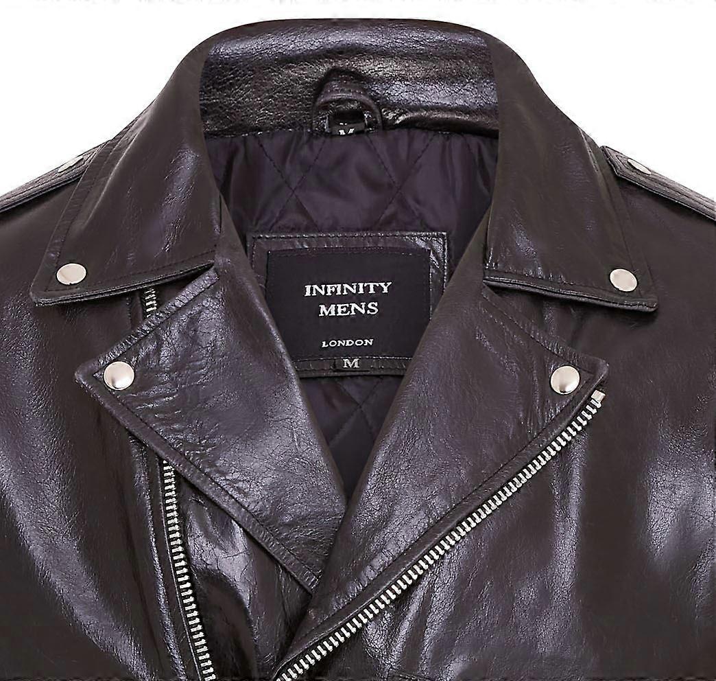 Mens Retro Brando Quilted Leather Biker Jacket Vintage Motorcycle Style ...