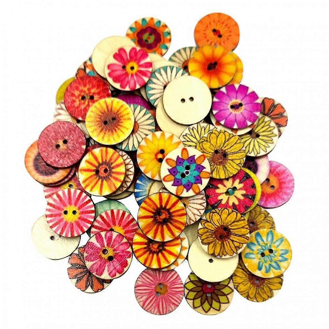 Assorted Wooden Buttons for DIY Sewing - 100pcs Mixed Colors 2-Hole ...