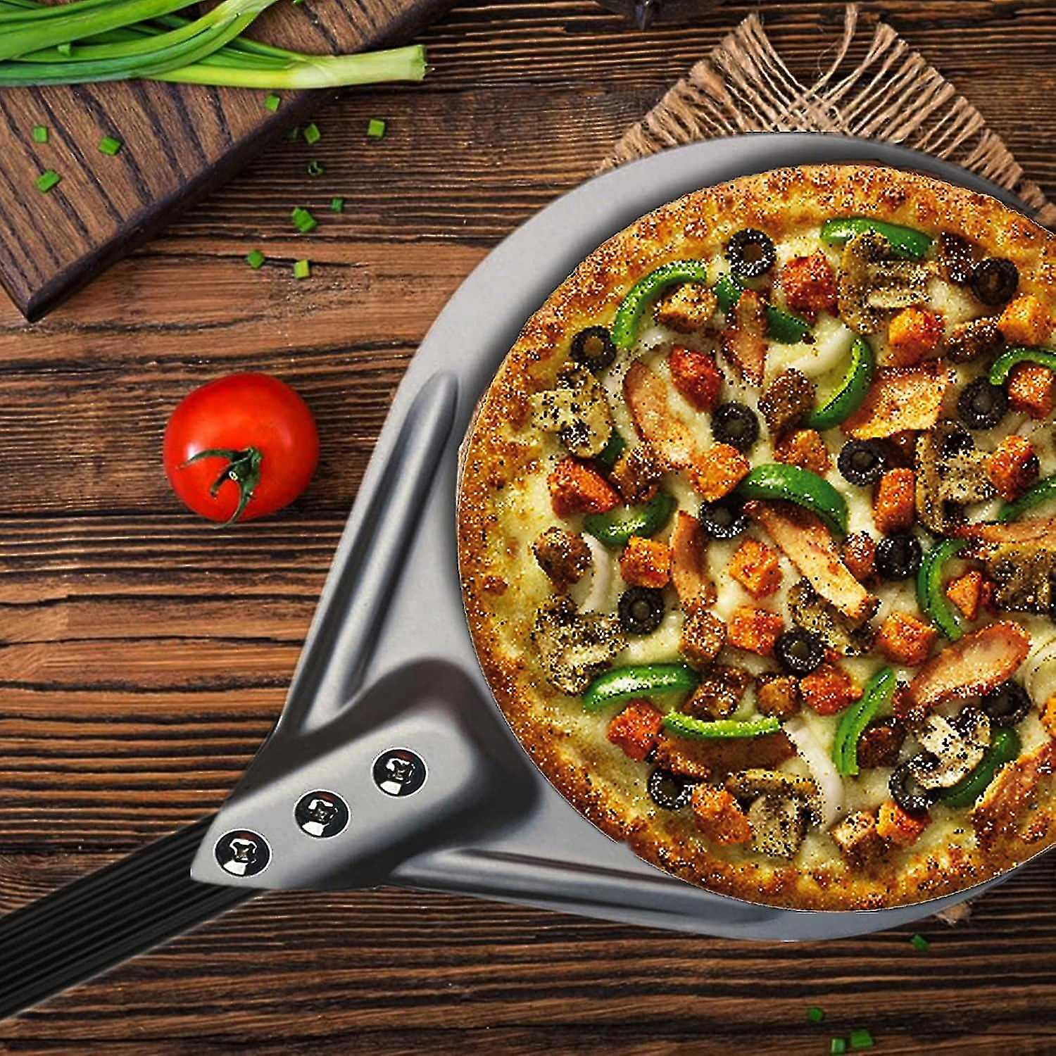 Turning Pizza With 8 Inch Aluminum Round Pizza Paddle, 23.6 Inch ...