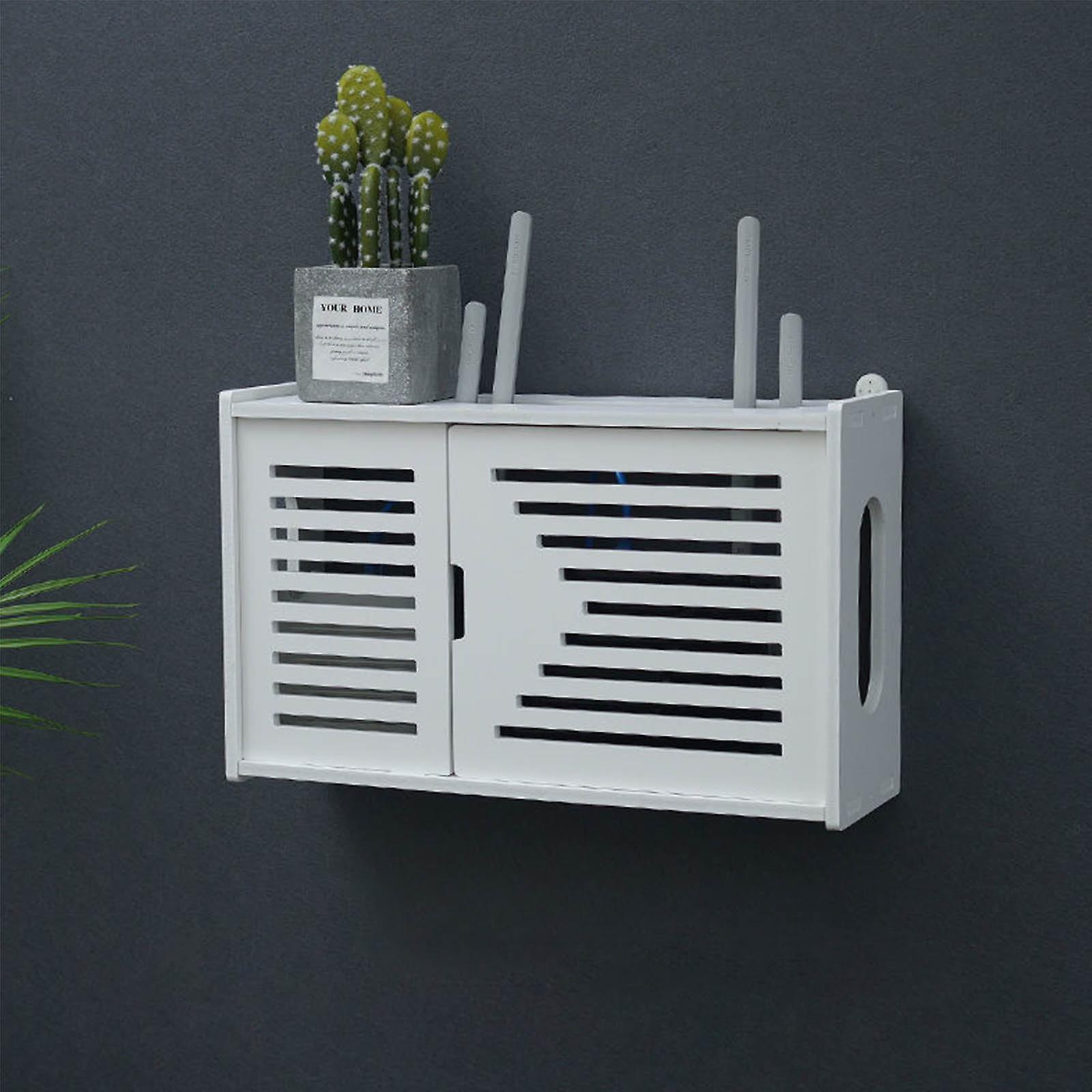 Wifi Router Storage Box Wall Hanging Shelf Wooden Bracket Free Punching ...