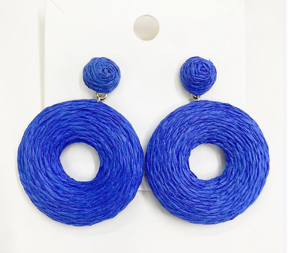 Bohemian Raffia Dangle Drop Earrings For Women Girls Boho Statement Rattan Geometric Round ...