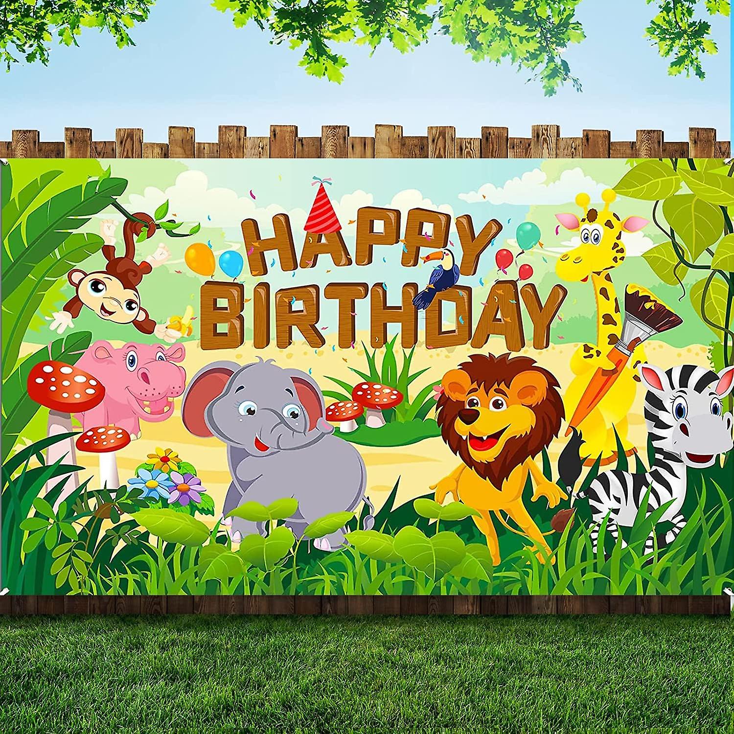 Jungle Animals Happy Birthday Banner Safari Wild Animal Theme Birthday ...