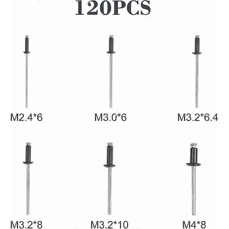 Black Blind Rivet Kit, 120 Pcs Aluminum Blind Rivet Pop Rivet ...