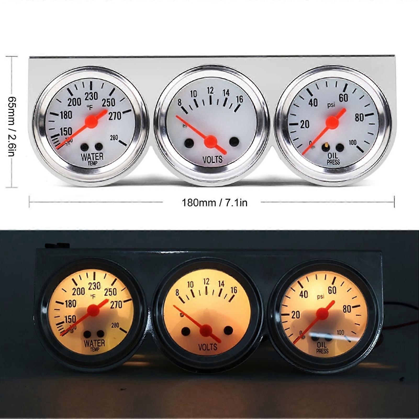 Universal 3 in 1 Gauge Set Water Temp VoltsOil Press 52mm Meter ...