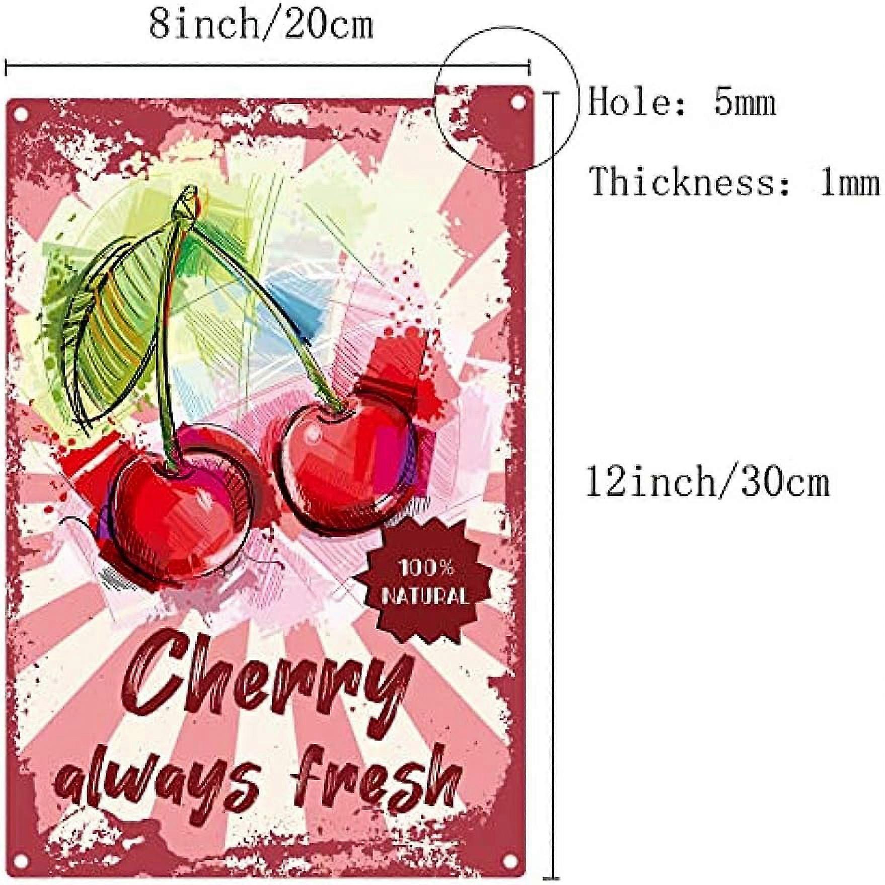 1pc Cherry Metal Sign Tin Plate Natural Always Fresh Fruit Signs Red ...