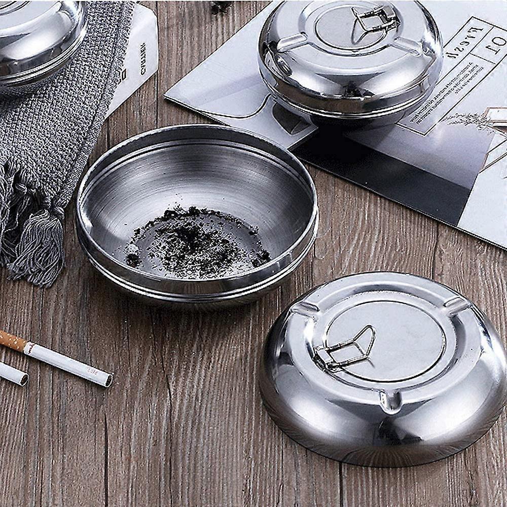 1pc Ashtray with Lid, Modern Stainless Steel Tabletop Ashtray, ilver ...
