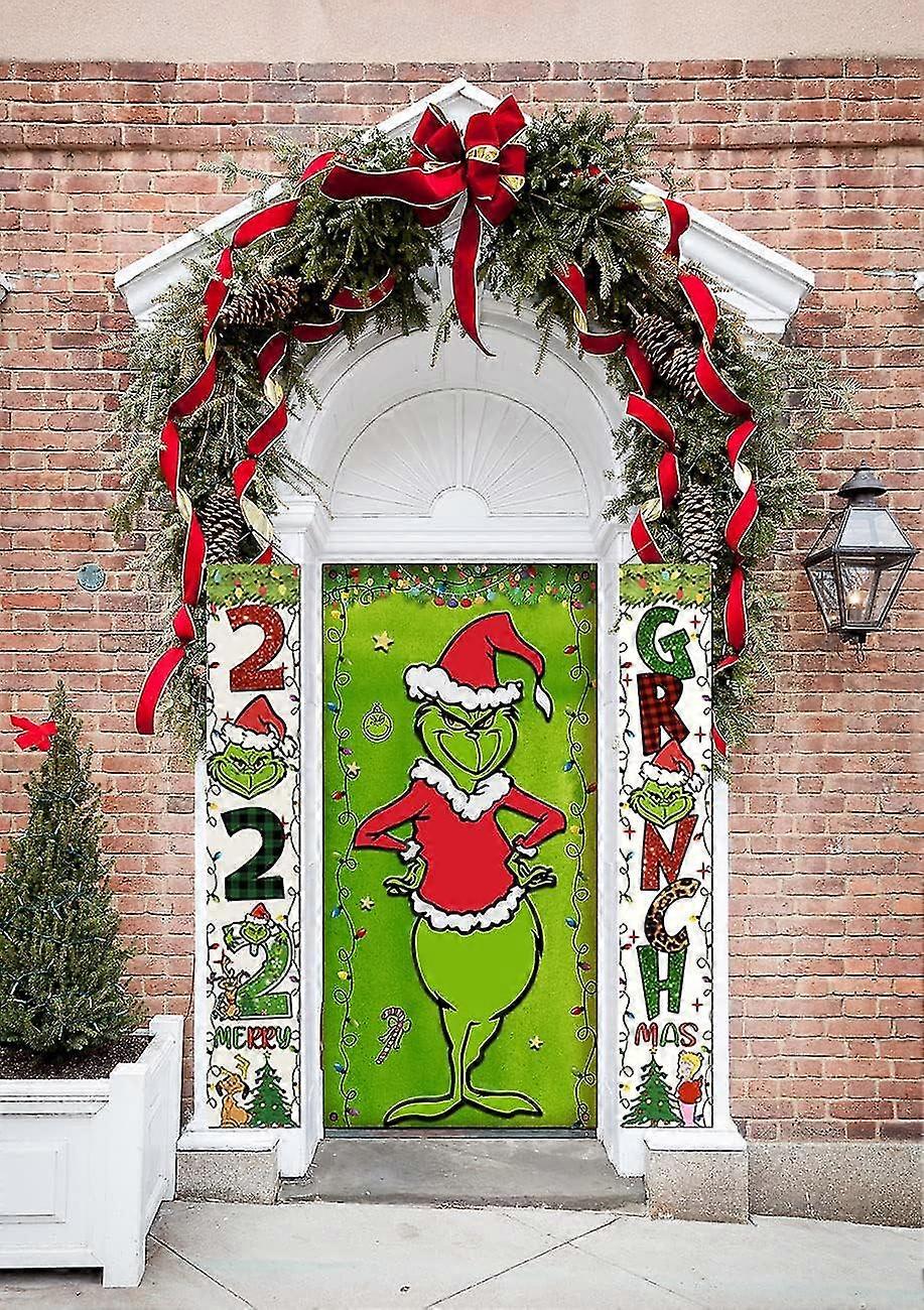 Grinch Christmas Door Cover Decorations Grinch Green Backdrop Merry ...