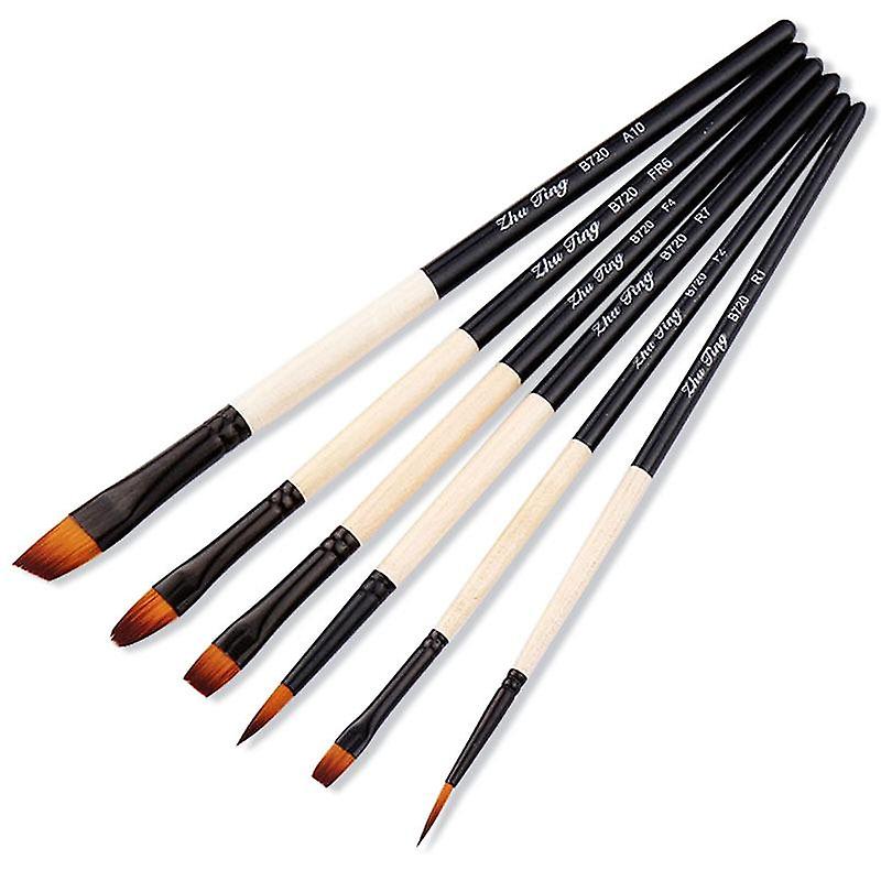 6 Pcs short rod round pointed brush set nylon hair watercolor pen ...