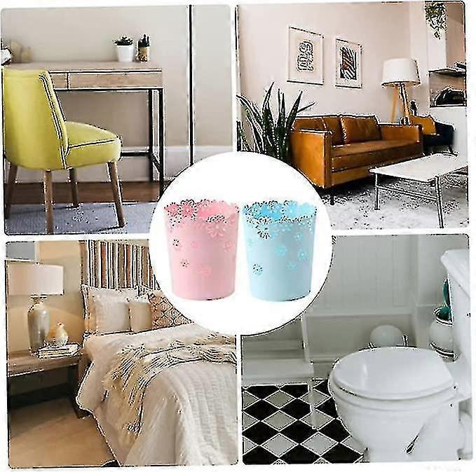 Plastic Trash Can Hollow Flower Wastepaper Basket Round Lidless Garbage ...
