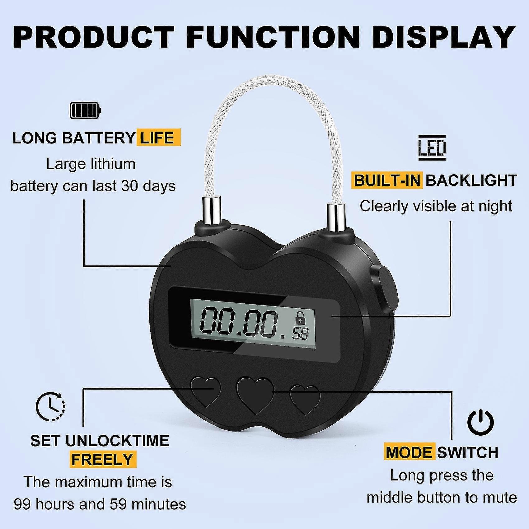 Smart Time Lock Lcd Display Time Lock Multifunction Travel Electronic Timer, Waterproof Usb ...