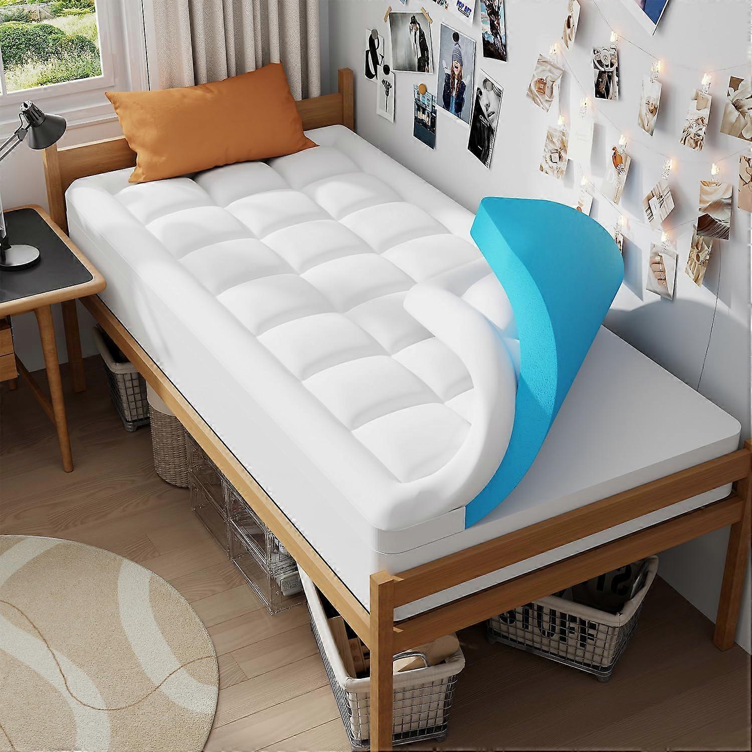 Memory Foam Mattress Topper with Fluffy Pillow Top Cover, Mattress ...