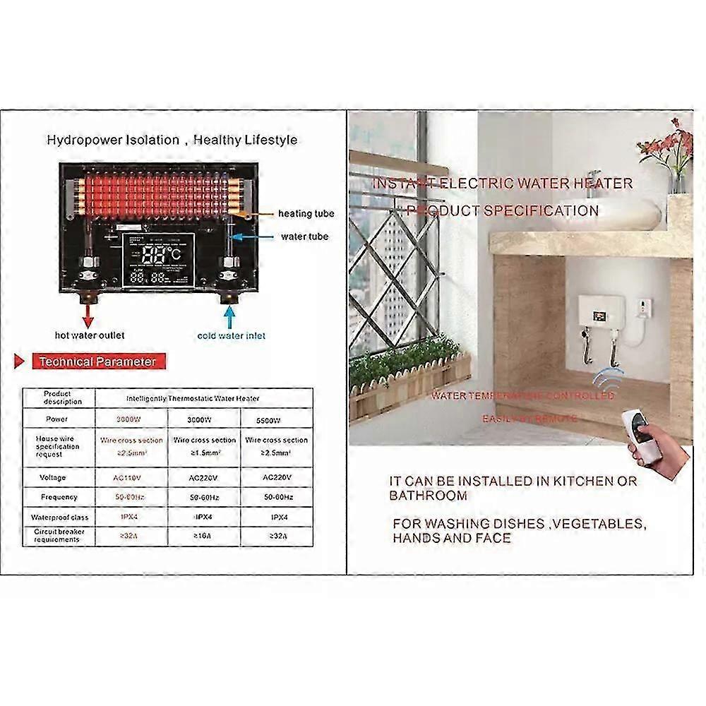 220V Instant Water Heater 3000W/5500W Wall-Mounted Electric for Home | Fruugo IE