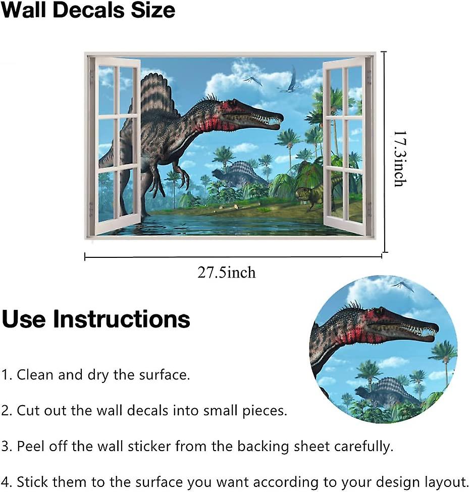 3D Watercolour Dinosaur World Fake Windows Wall Sticker,Peel and Stick ...