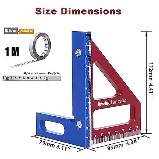 Angle Measuring Ruler 45/90 Degree Aluminum Alloy Woodworking Square ...