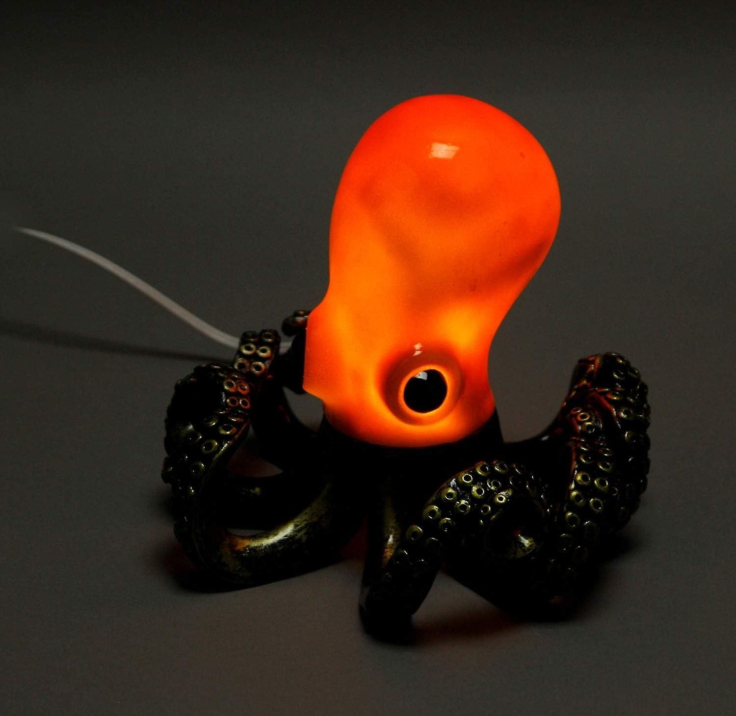 Bronze Resin Octopus Lamp Coastal Accent Decor Red Orange Nautical ...