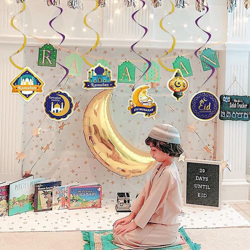 6pcs Eid Mubarak Spiral Banner Islamic Muslim Gold Swirl Eid Pendant ...