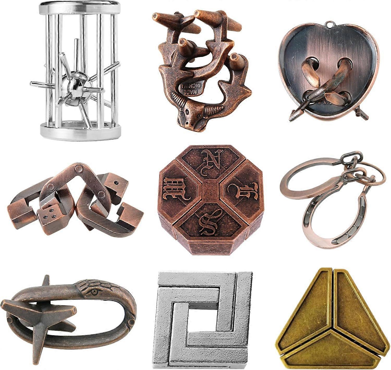 9pcs Test Mind Game Toys Brain Teaser Metal Wire Puzzles Magic Trick ...