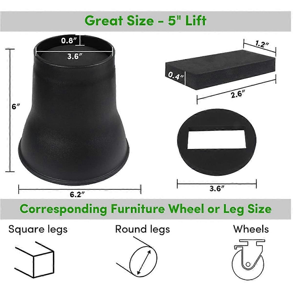 4PCS Bed Risers 6 Inch Heavy Duty Round Furniture Risers for Bed Desk ...