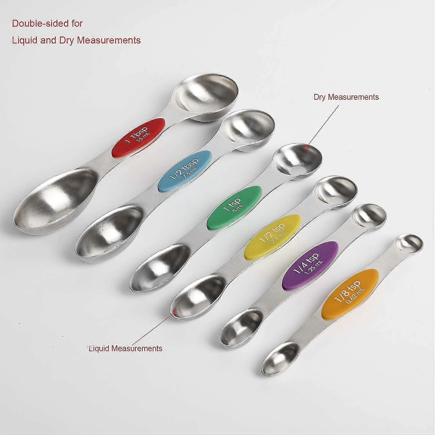 Magnetic Measuring Spoons Set Stainless Steel Stackable Dual Sided ...