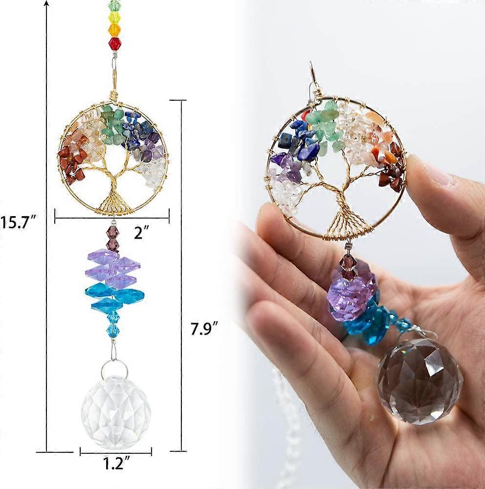 2 Pack Hanging Crystal Suncatcher - Tree of Life Crystal Pendant ...