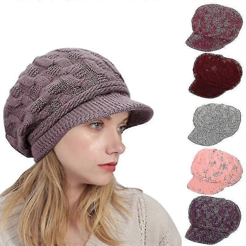 Women Knitted Hat Knit Visor Beanie Hats Beret Cap Warm Ski Caps For ...