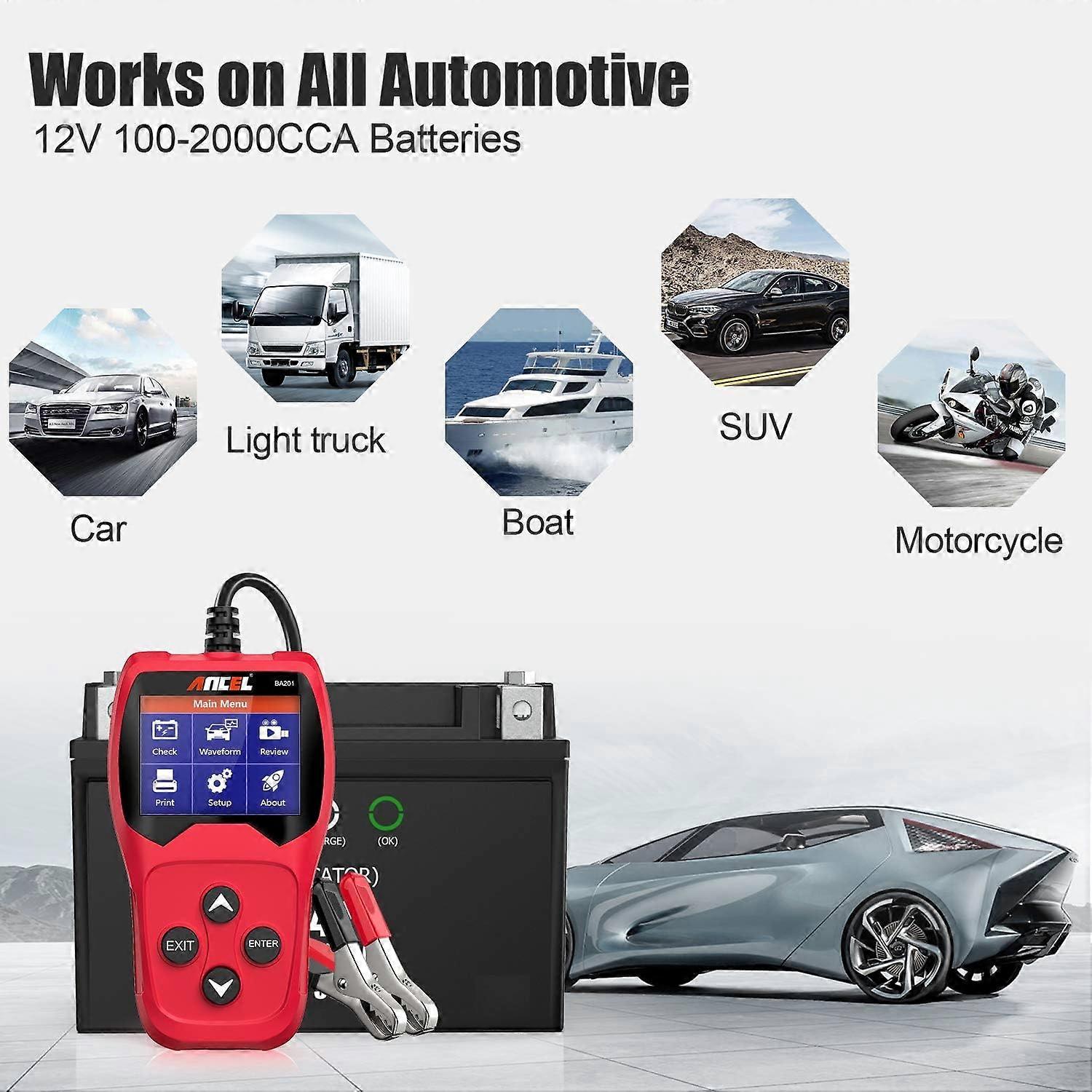 BA201 12V 100-2000 CCA Automotive Battery Load Tester Analyzer Cranking ...