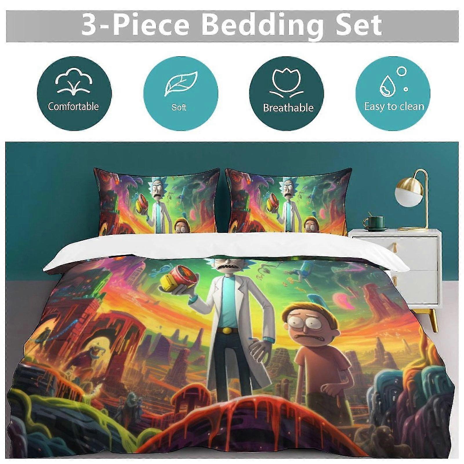 o5486 Bed Sheets Rick and Morty Bedding Sets Cute Bed Cover Anime ...