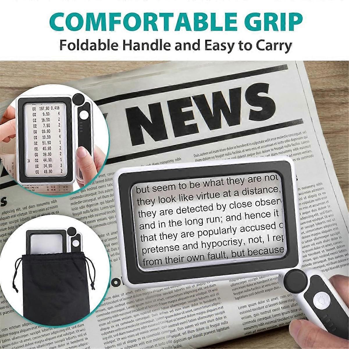 4X Large Magnifying Glass with Light for Reading,Lighted Magnifier with ...