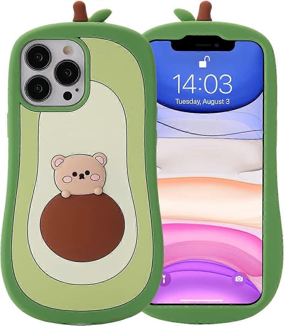 iPhone 14 Pro Max Avocado Case,3D Cute Cartoon Kids Girls Women Kawaii Lovely Bear Avocado Shape ...