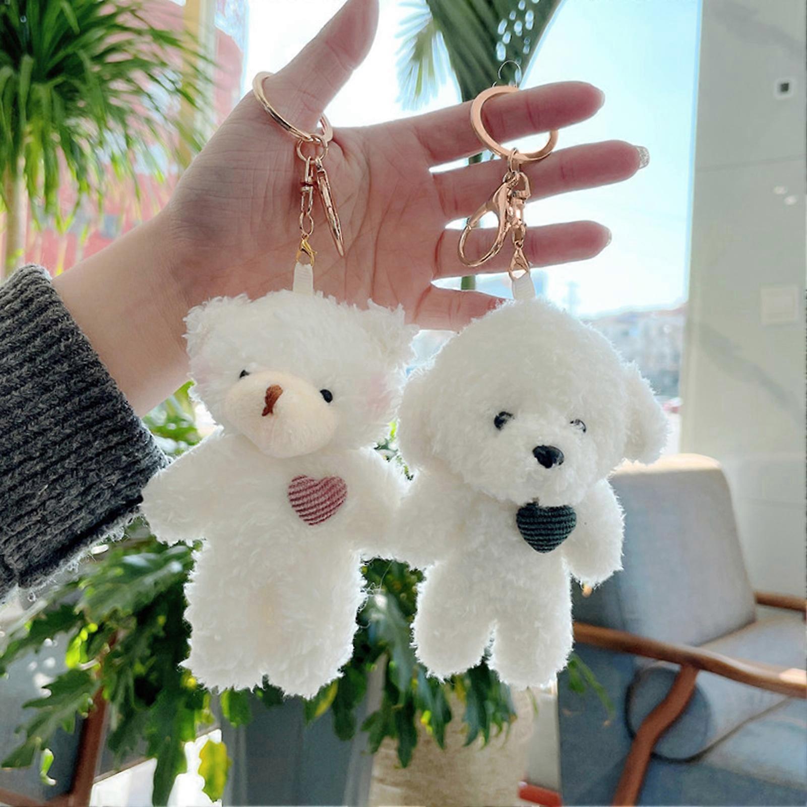 Key Pendant Heart Bear Cartoon Plush Doll Lovely Fluffy Key Chain ...