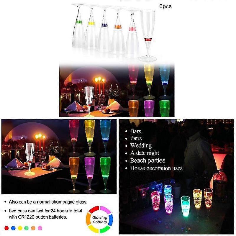 6 Pcs LED Wine Champagne Flute Glasses Water Liquid Activated Flashing ...