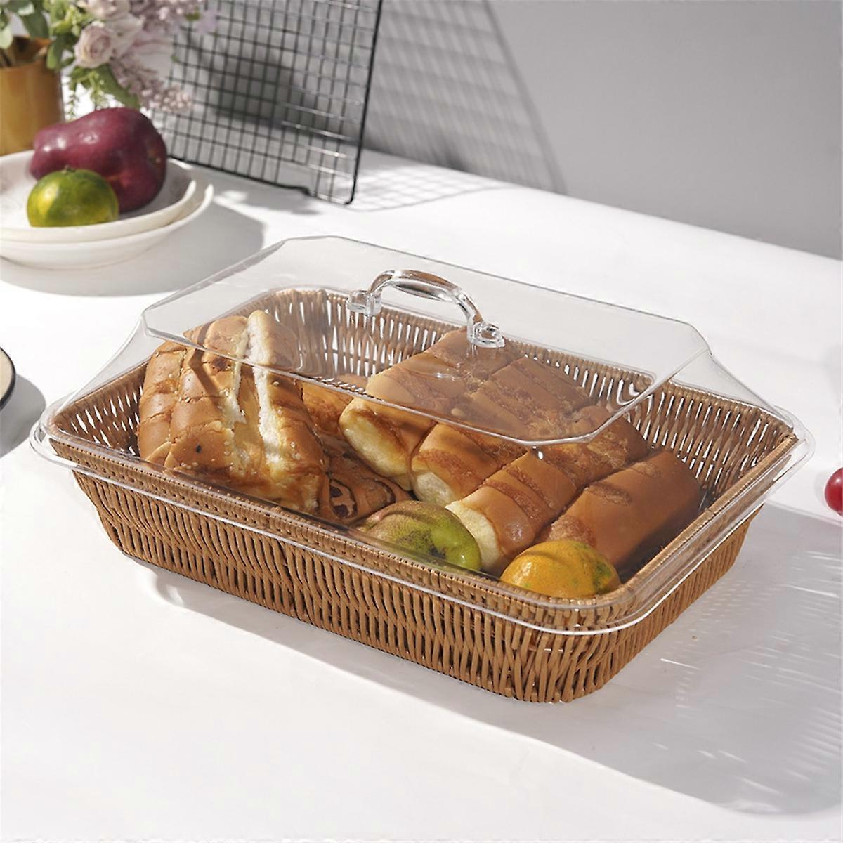 Woven Rattan Basket with Lid - Polypropylene Food Serving Basket ...