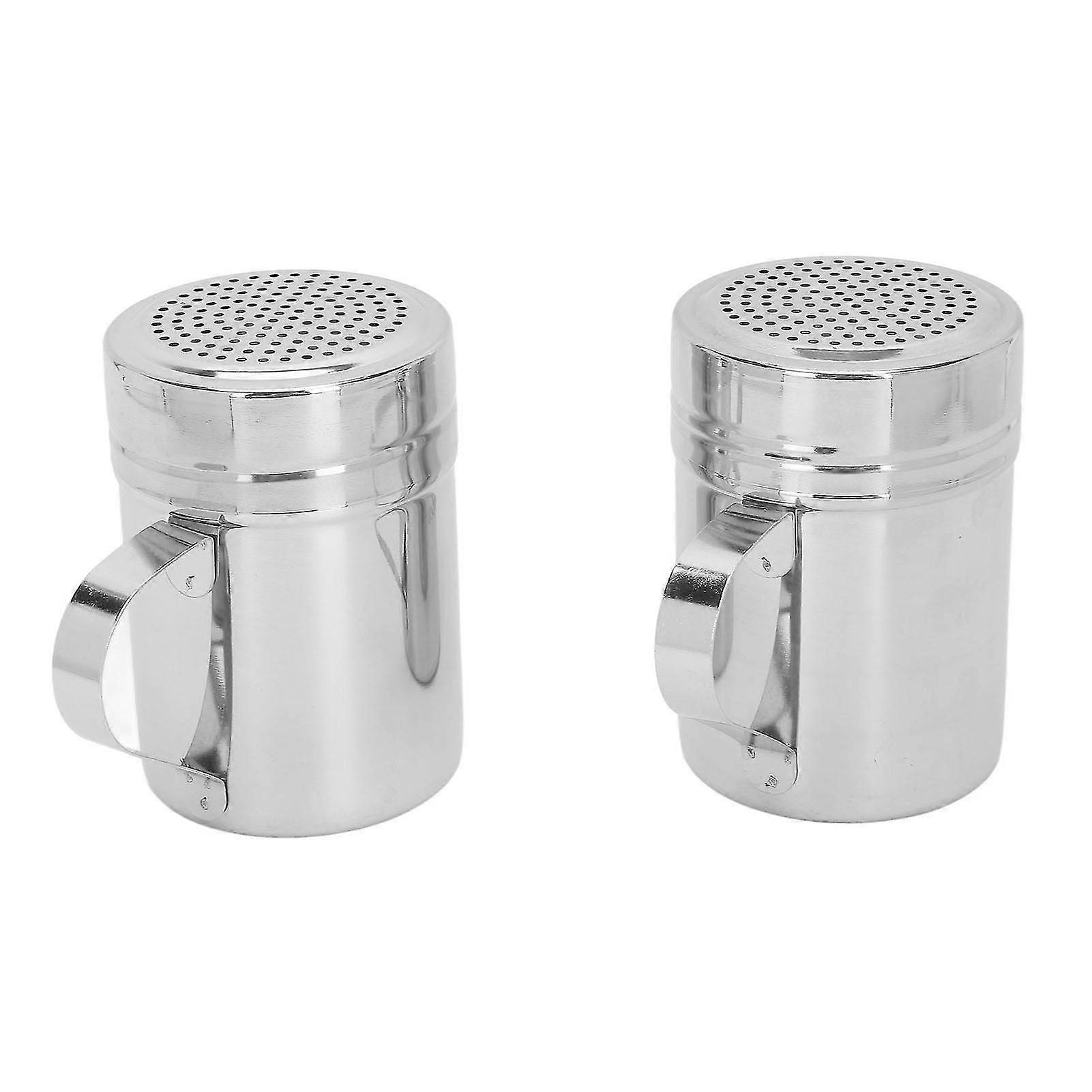 2pcs Stainless Steel Dredge Shaker with Lid Handle Salt Sugar Shakers ...