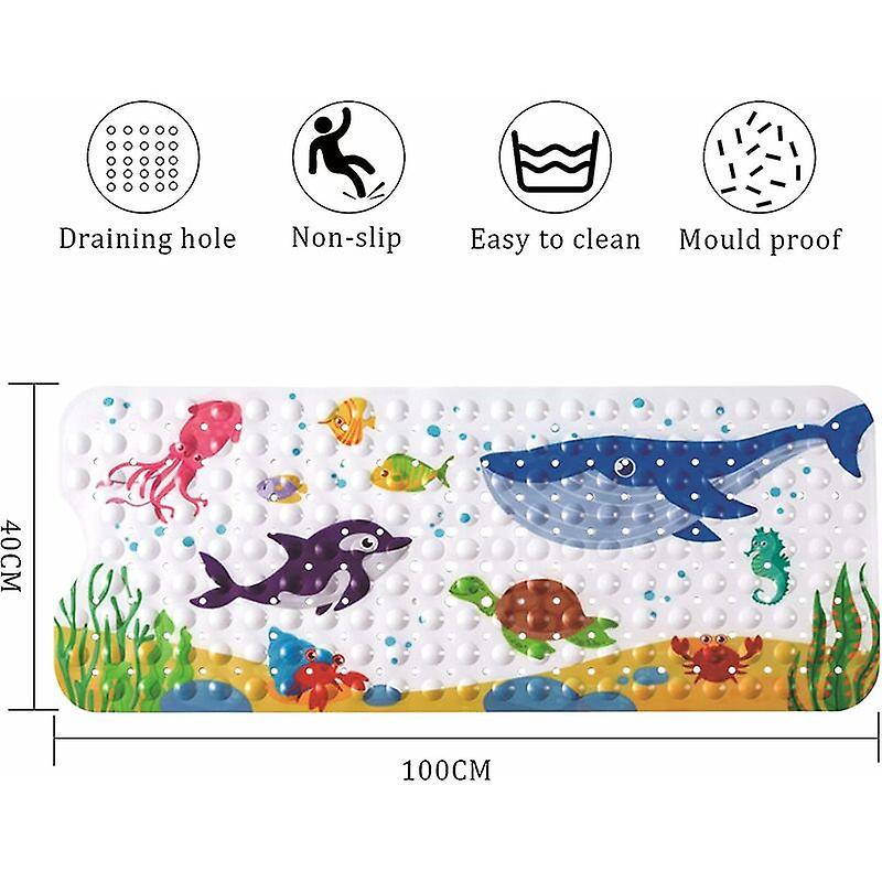 Non-Slip Bath Mat,100 x 40cm Bathtub Mat,Cartoon Baby Bath Mat,Shower ...