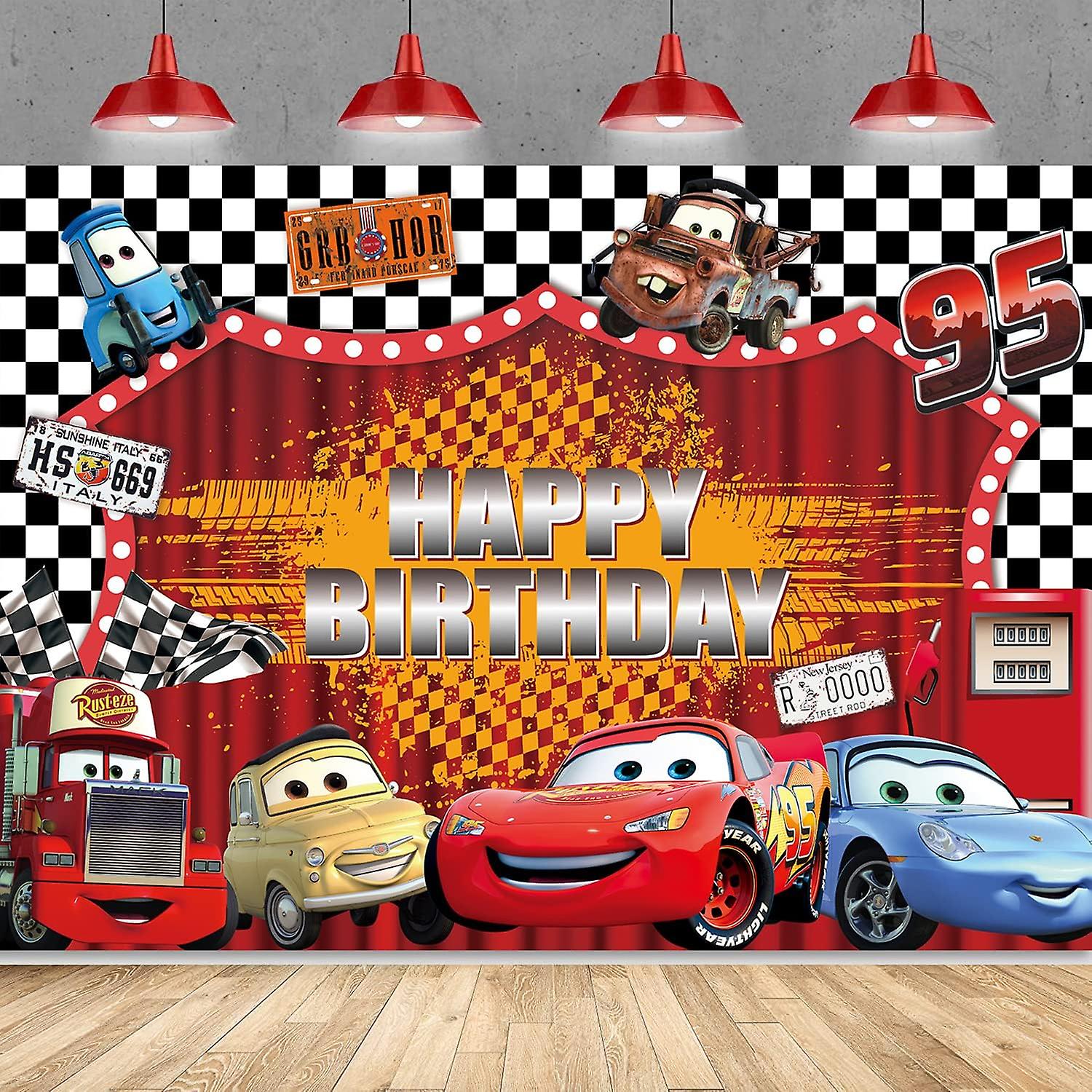 Cartoon Cars Mobilized Birthday 7x5 Ft Background Flag Racing Story ...