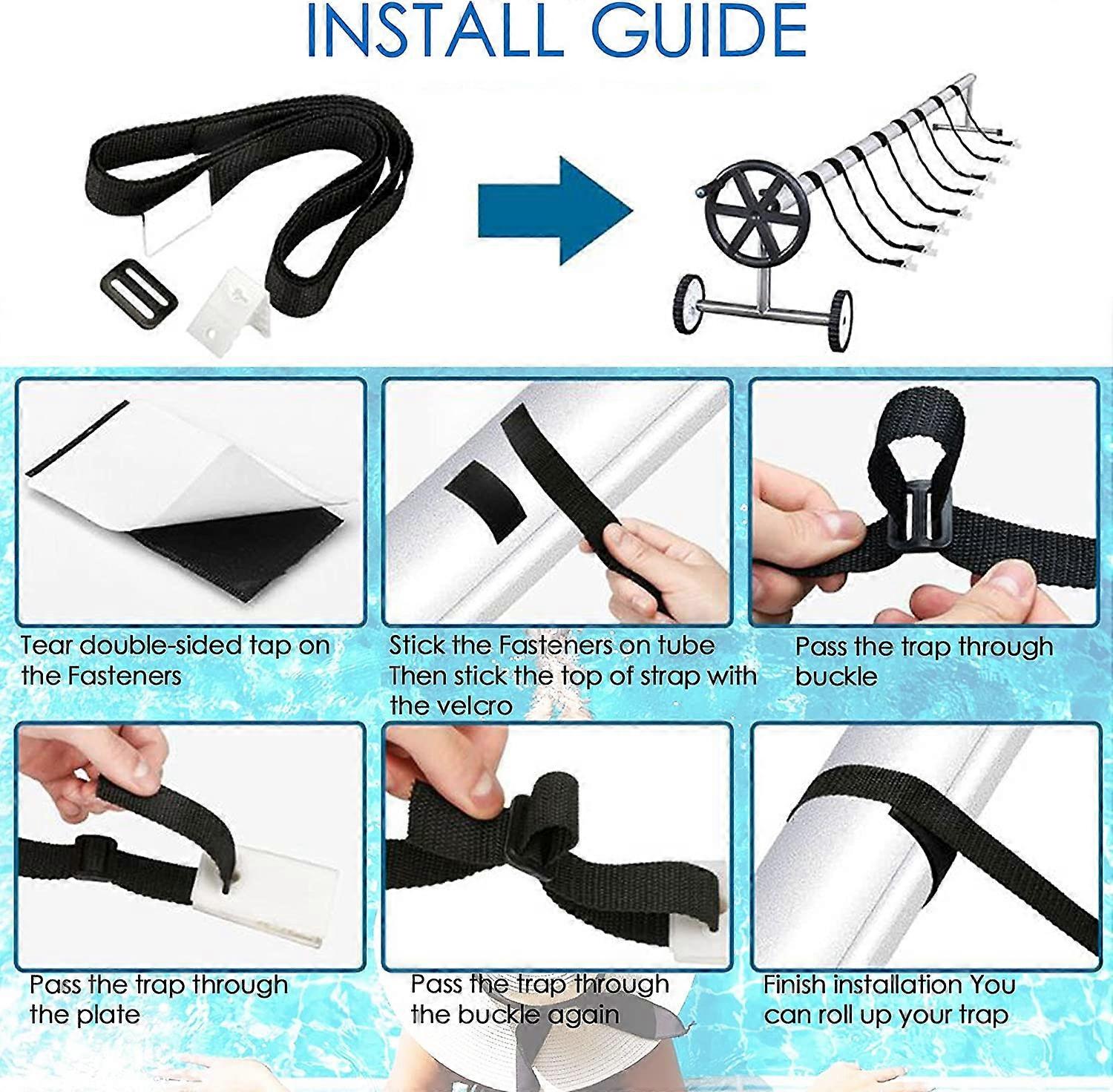 Pool solar cover fixing kit with 8 adhesive nylon straps and ties, 8 ...