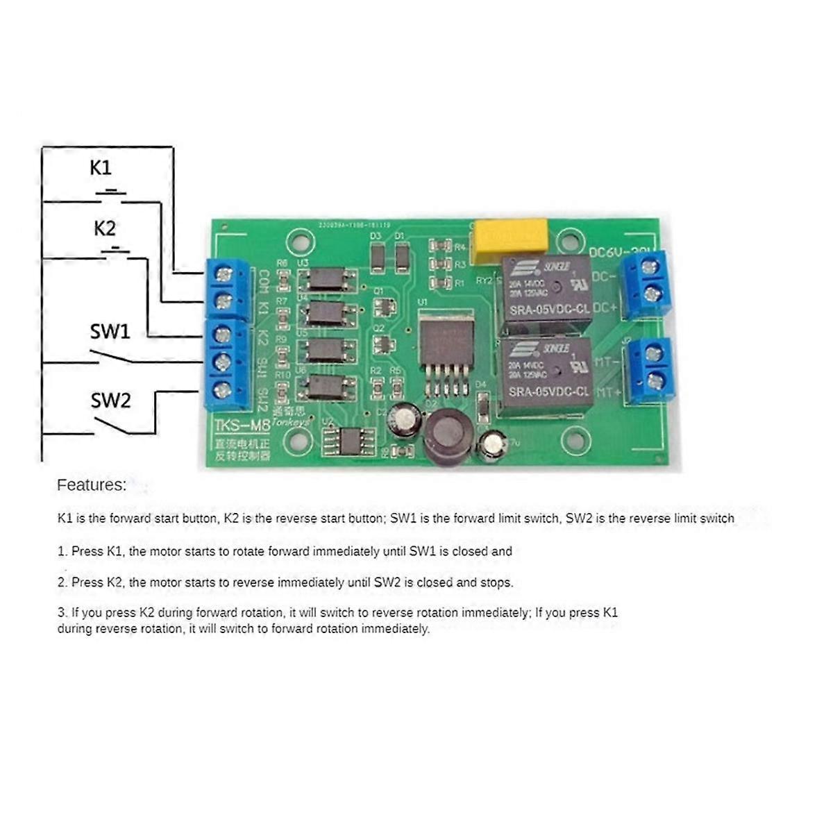 DC 6V 12V 24V DC Motor Forward and Reverse Controller 20A High Current with Limit Relay Driver ...
