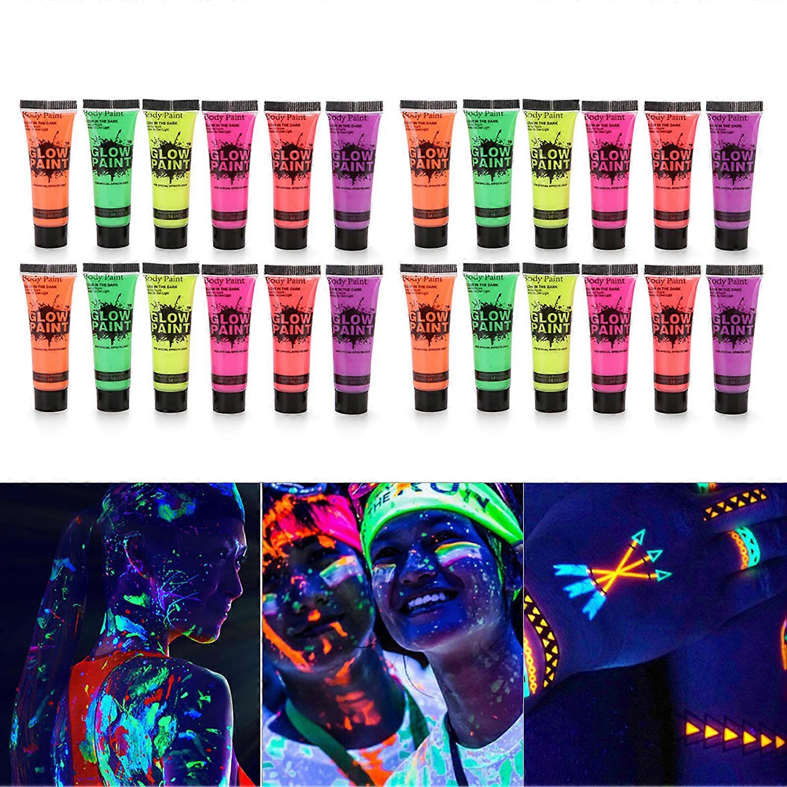 24 Tubes 10ml/0.34oz Art Body Paint Glow in UV Light Face & Body Paint ...