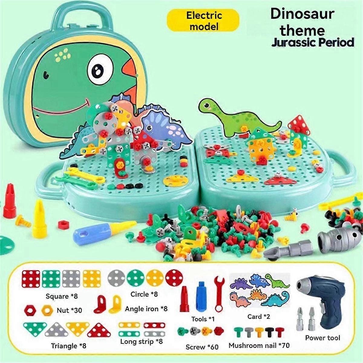 Play Toolbox with Electric Drill, Green Dinosaur Toolbox, Toddler Drill ...